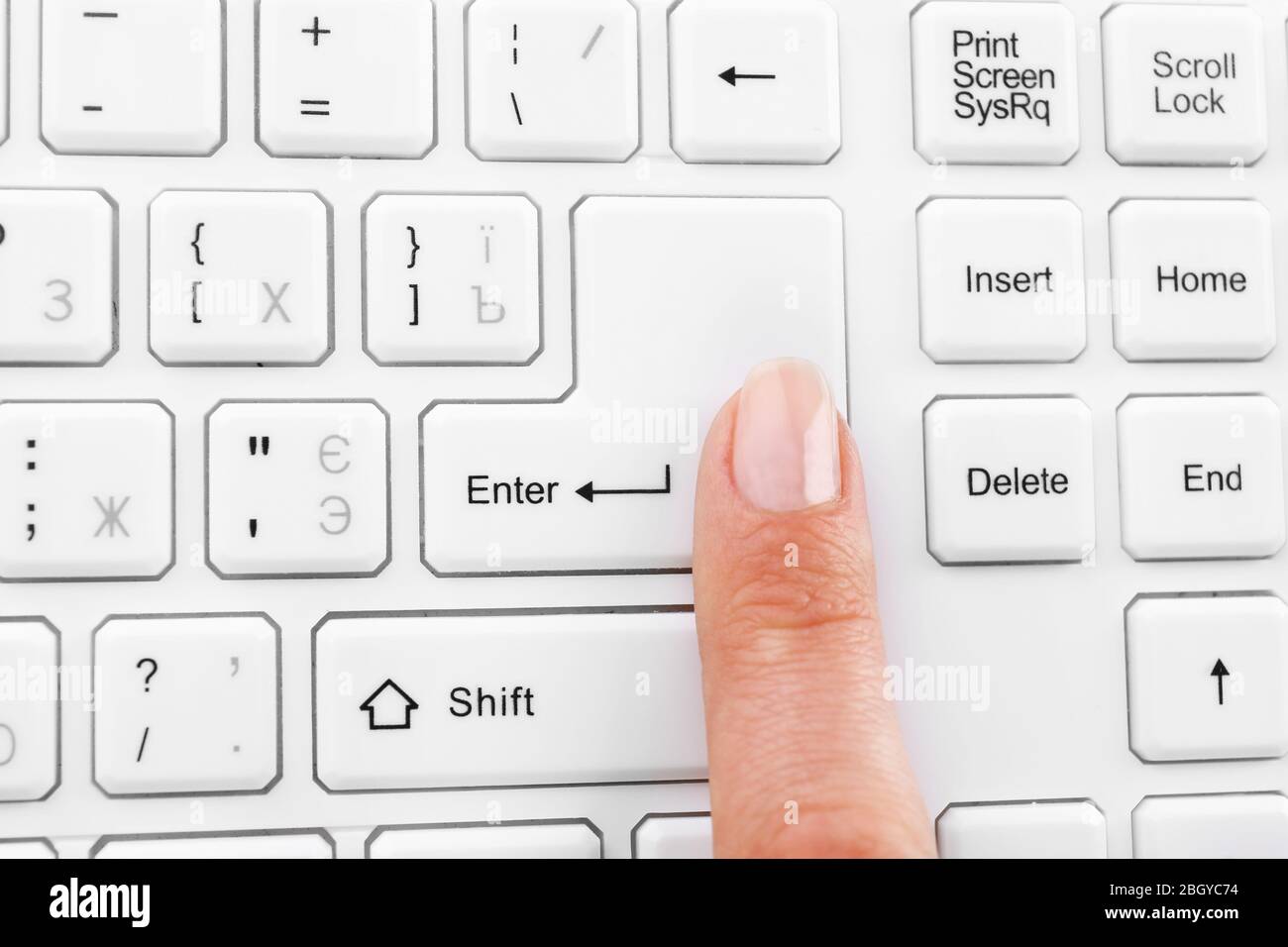 Female finger typing on keyboard, macro view Stock Photo - Alamy