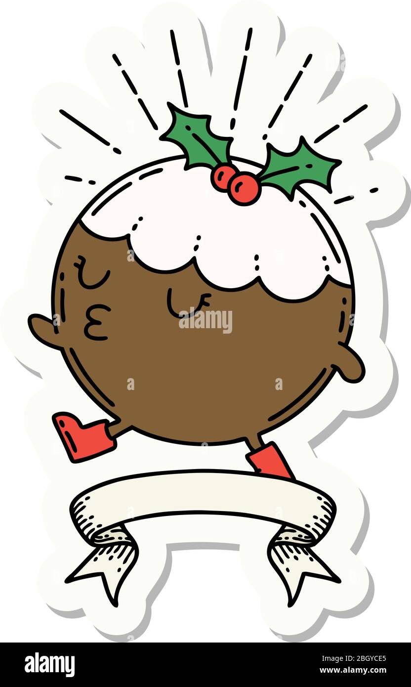 sticker of a tattoo style christmas pudding character walking Stock ...