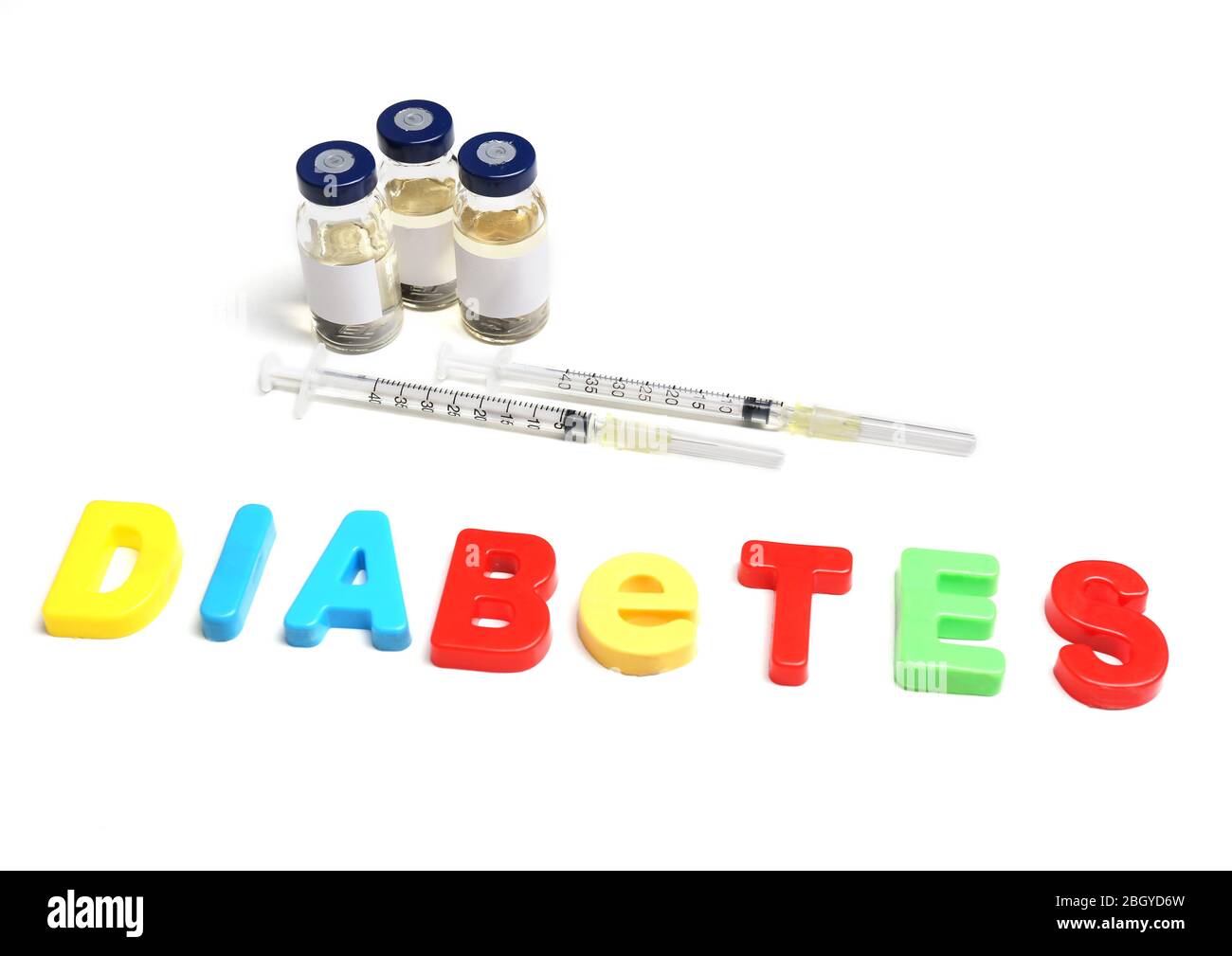 Injections and word Diabetes from colorful letters isolated on white ...