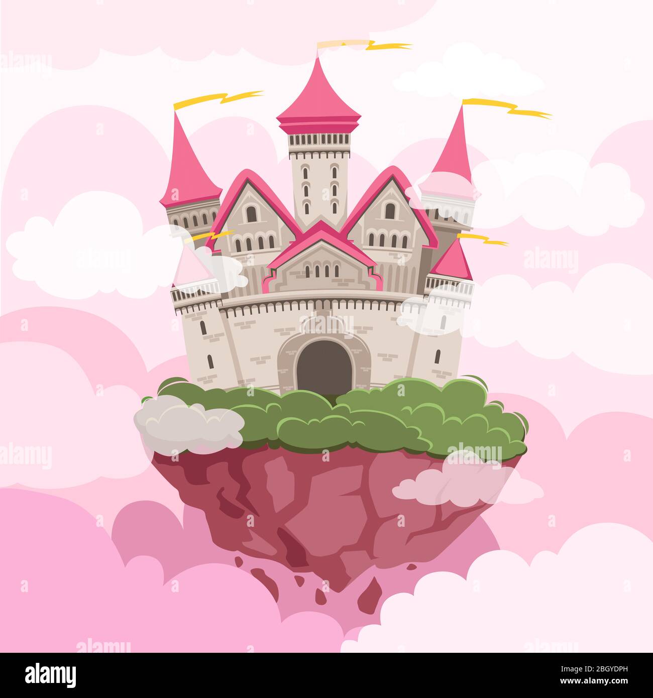 Fairytale castle with big towers in the sky. Fantasy landscape ...