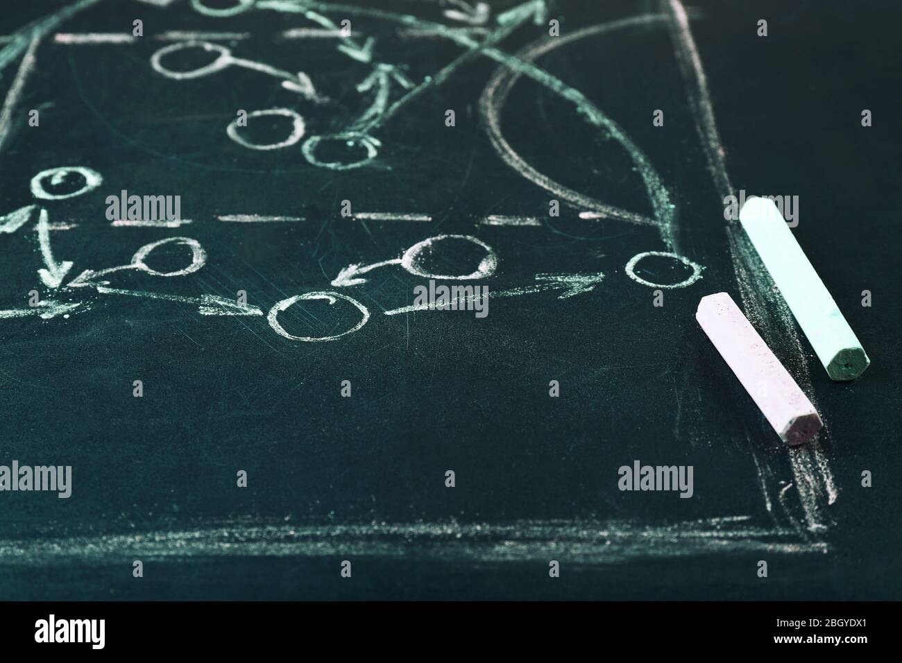 Scheme basketball game on blackboard background Stock Photo - Alamy