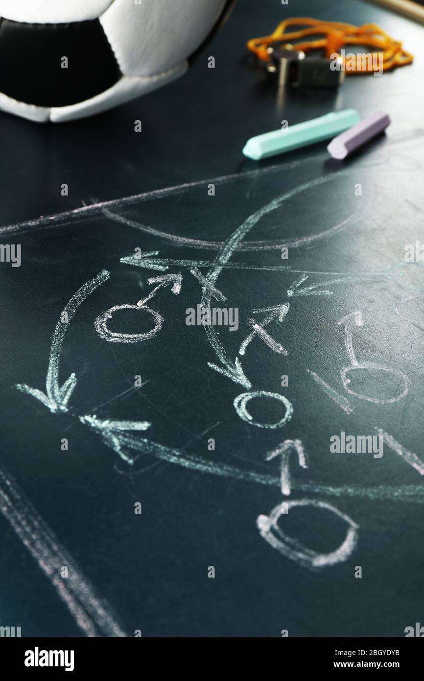 Scheme basketball game on blackboard background Stock Photo - Alamy