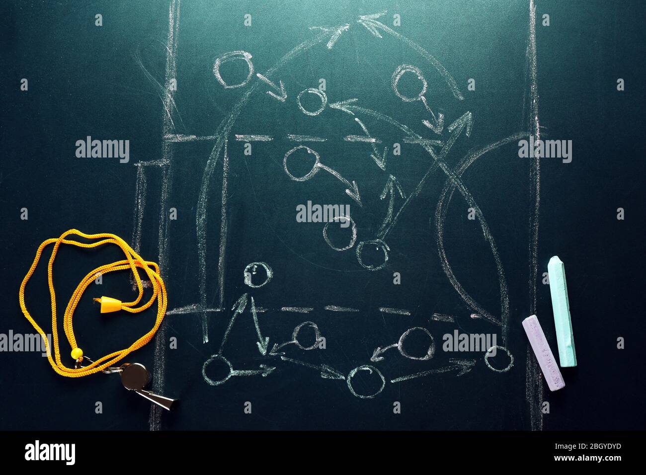 Scheme basketball game on blackboard background Stock Photo - Alamy