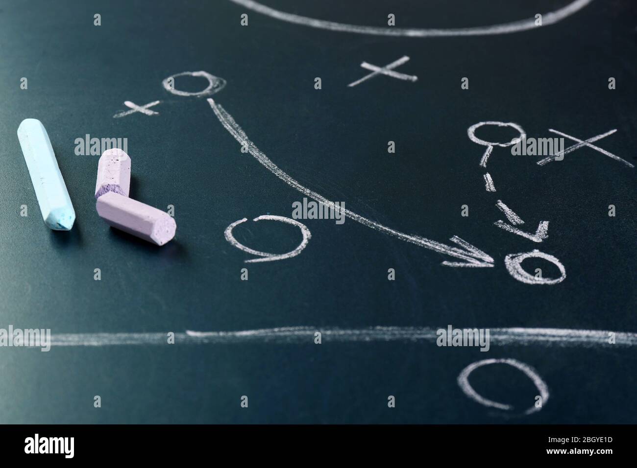 Scheme football game on blackboard background Stock Photo - Alamy
