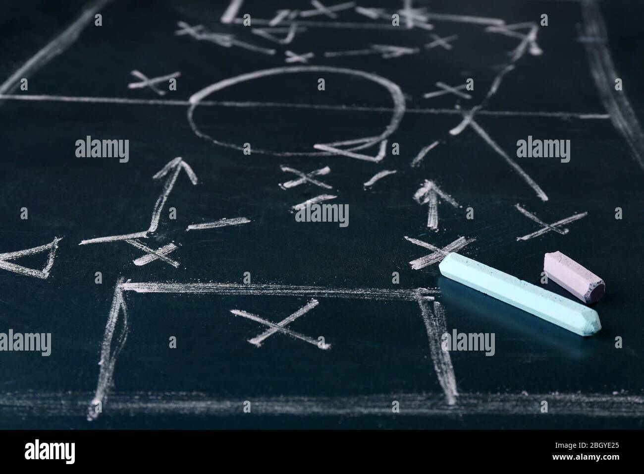 Scheme football game on blackboard background Stock Photo - Alamy