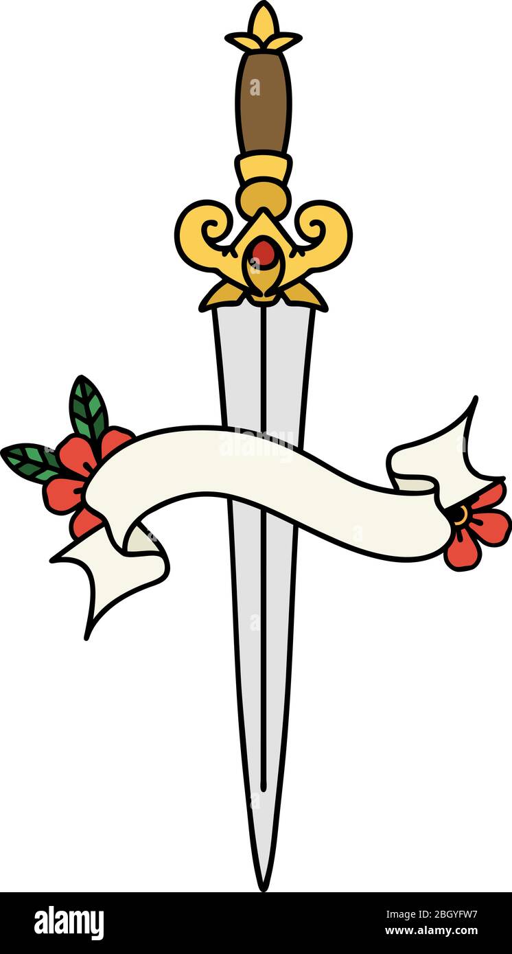 traditional tattoo with banner of a dagger Stock Vector Image & Art - Alamy