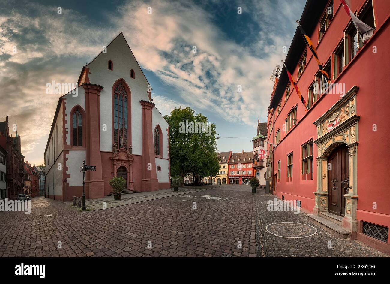 Old Town Hall and St. Martin is chruch in Freiburg city, Germany Stock ...