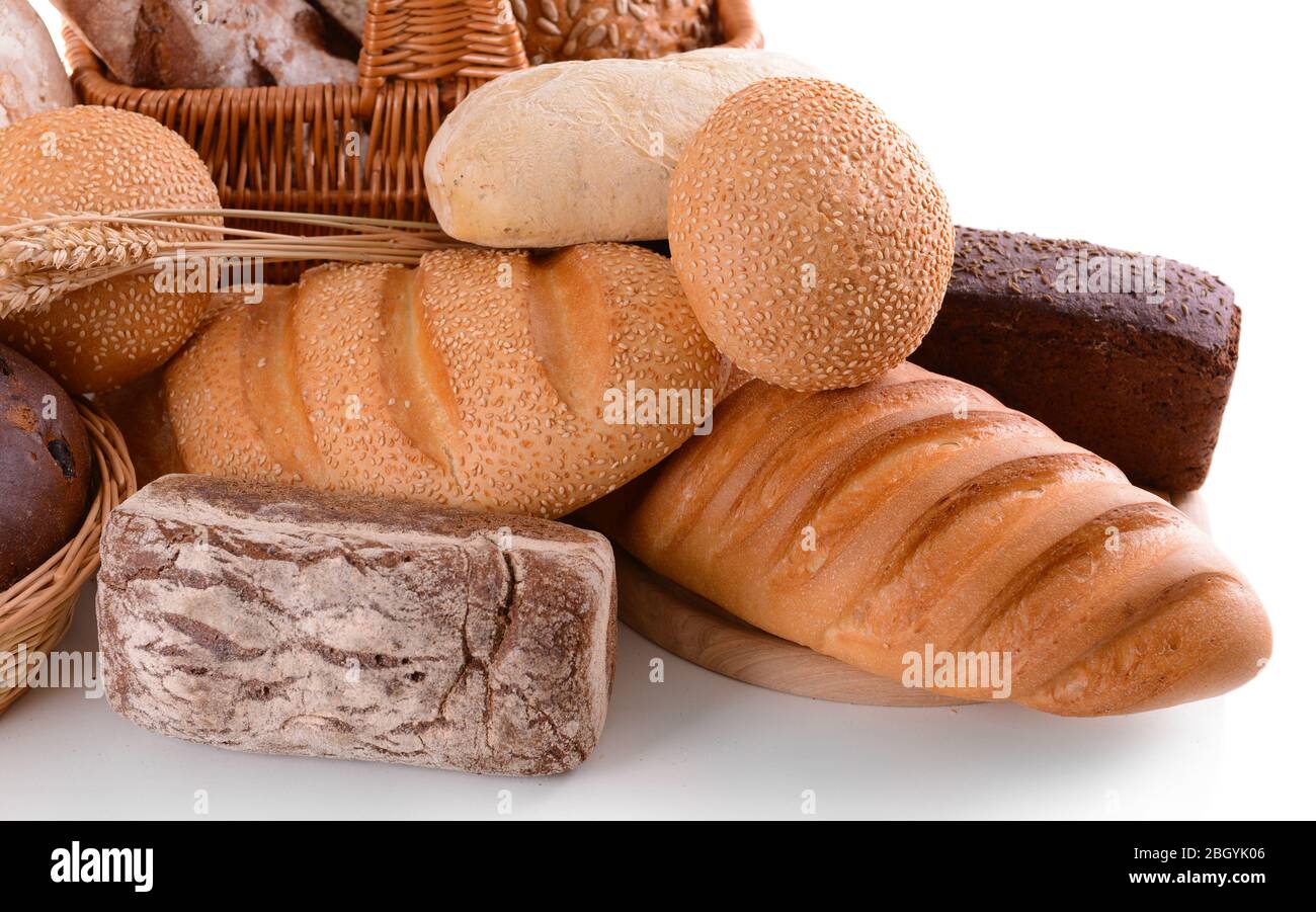 Different bread isolated on white Stock Photo - Alamy