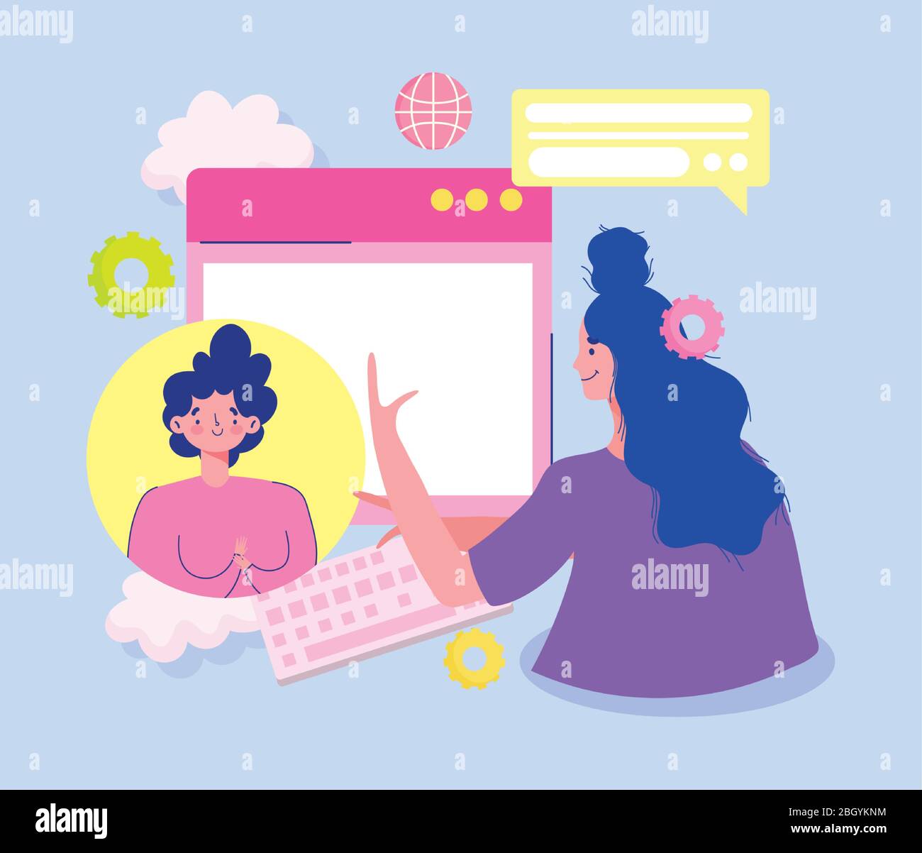 meeting online, women talking website conversation cartoon vector ...