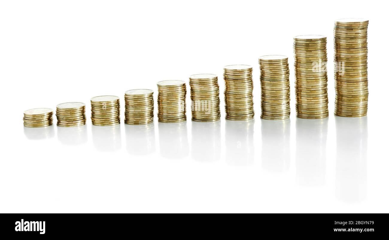 Pile of coins isolated on white Stock Photo - Alamy