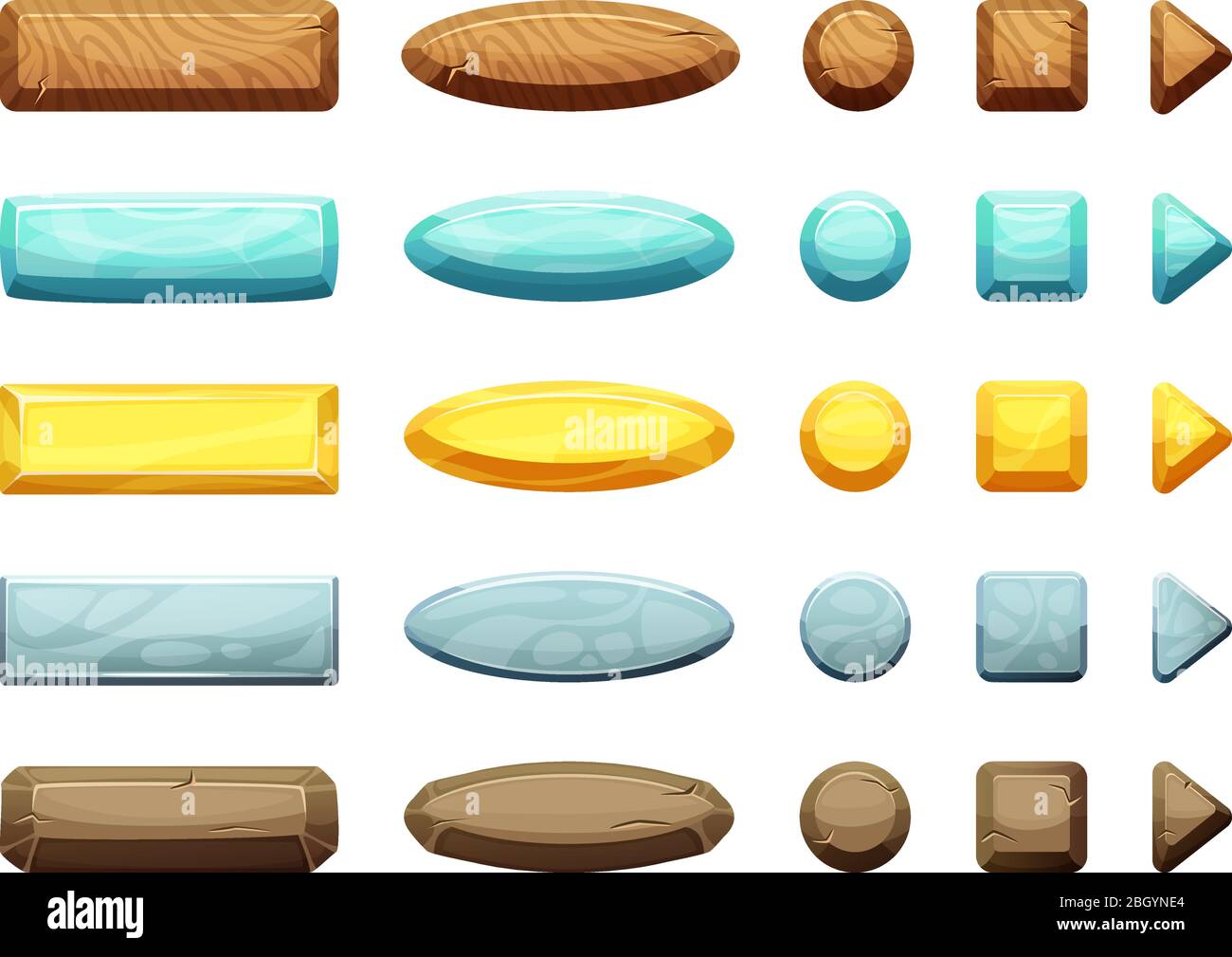 Horizontal, circle, triangle and square shapes of cartoon buttons ...