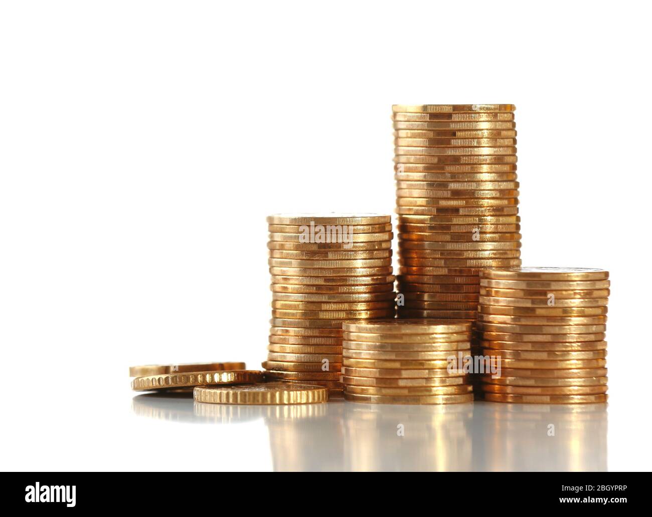 Pile of coins isolated on white Stock Photo - Alamy