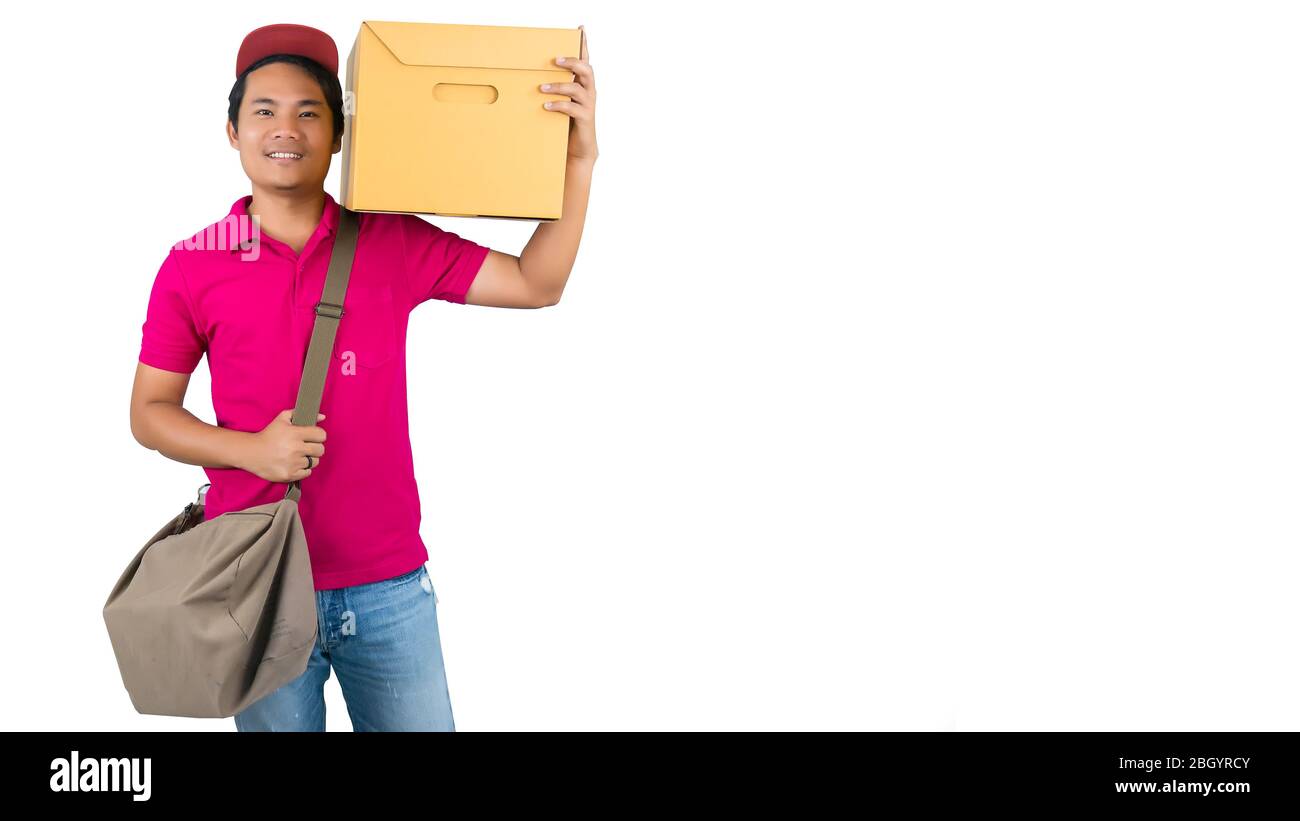 Young Asian Men delivery Services Carrying parcels on the chase and ...