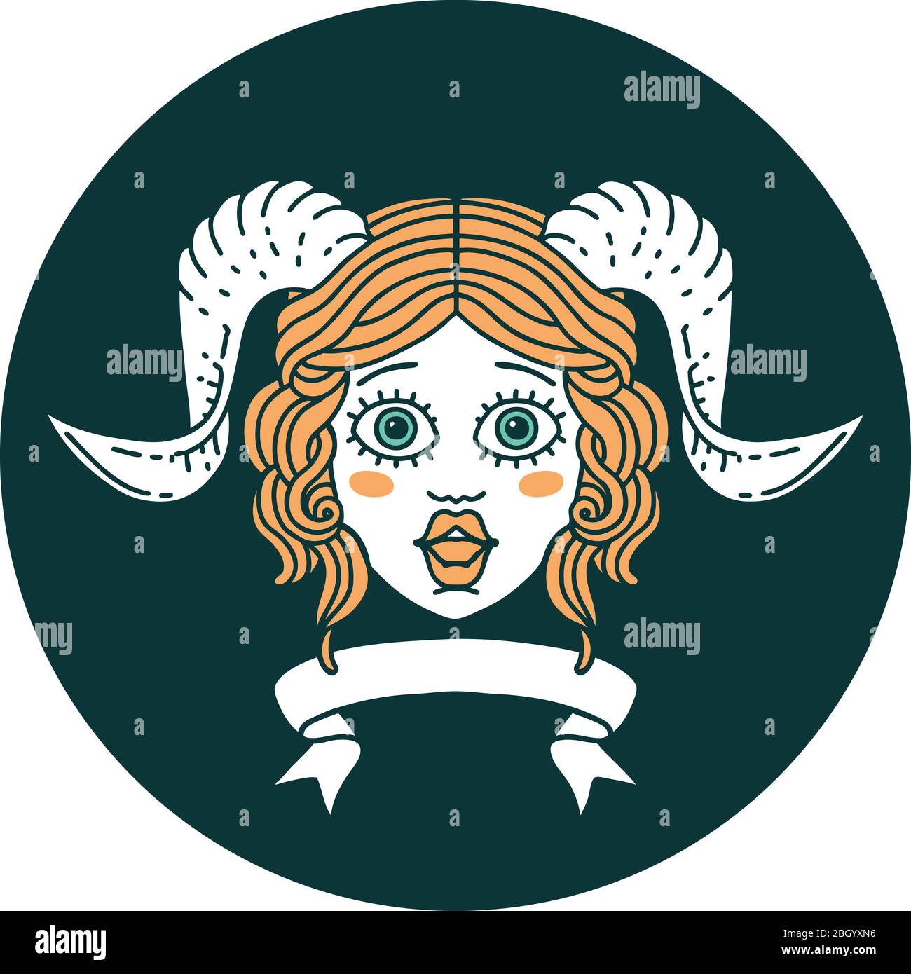 icon of tiefling character face with scroll banner Stock Vector Image ...