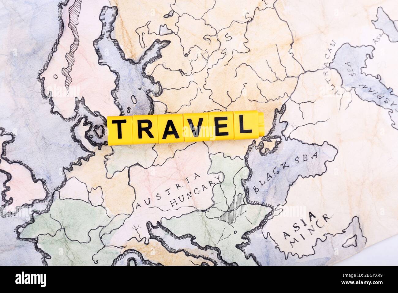 Word Travel on world map background Stock Photo - Alamy