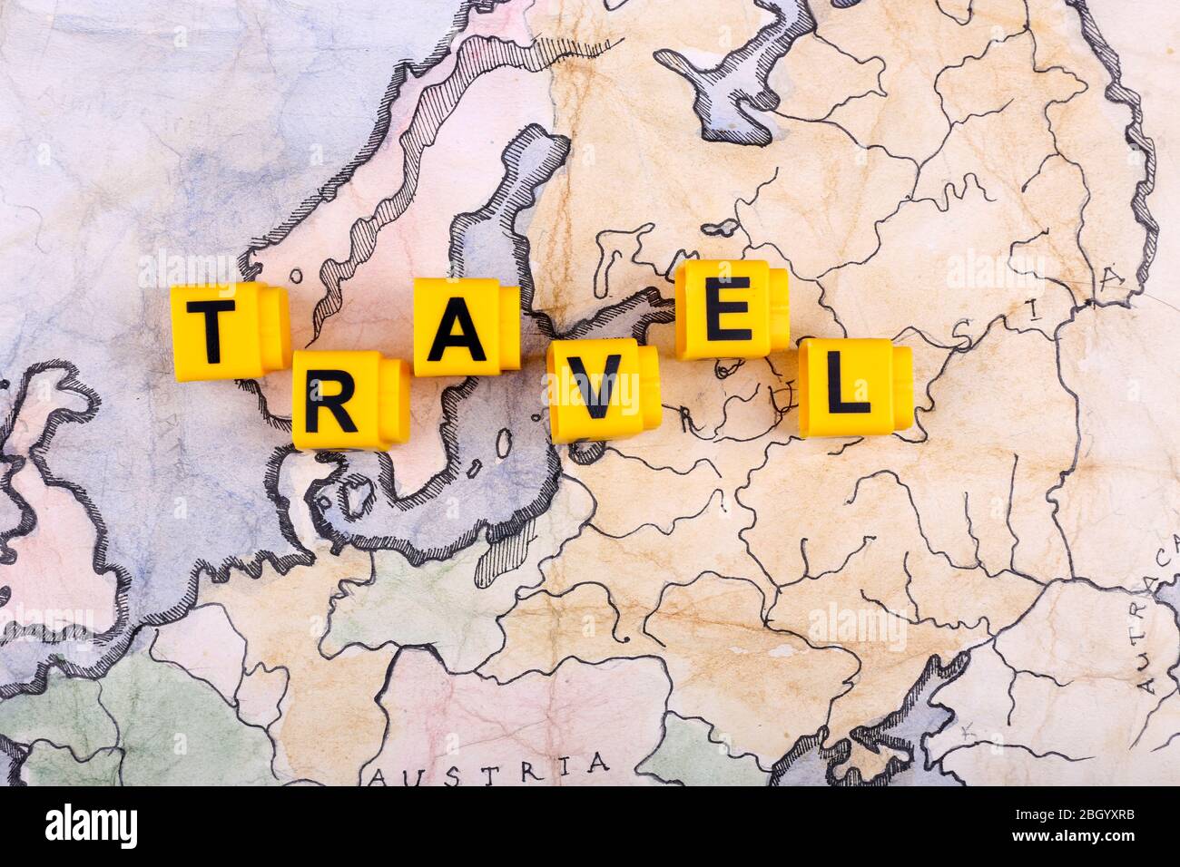 Word Travel on world map background Stock Photo - Alamy