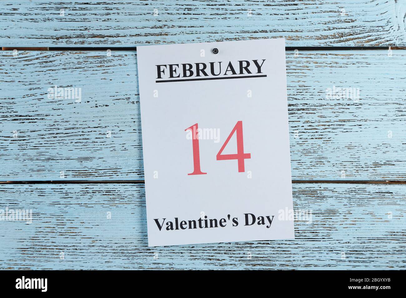 Valentines Day, February 14 on calendar on wooden background Stock ...