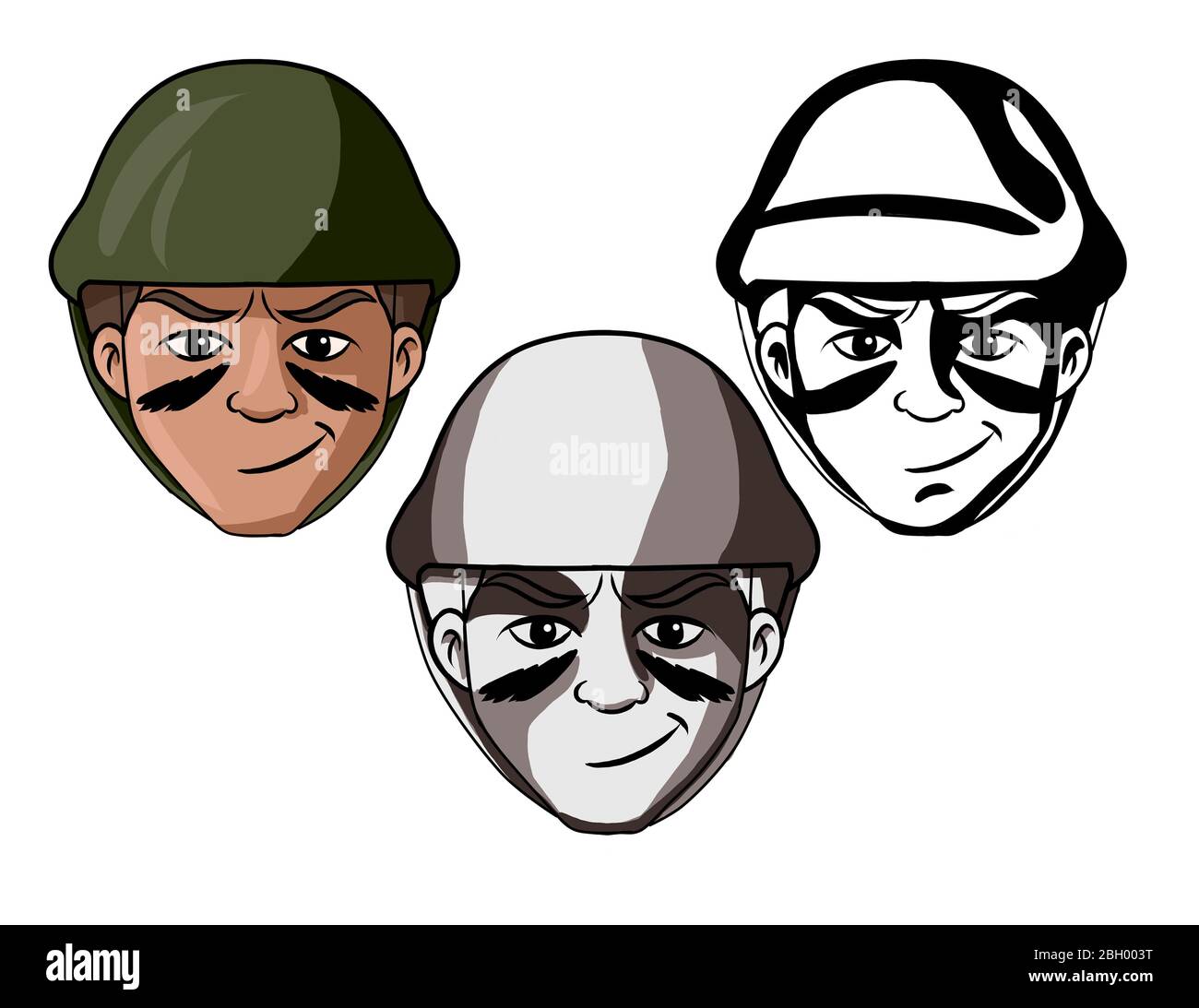a set face of military soldier in helmet.,illustrations Stock Photo - Alamy