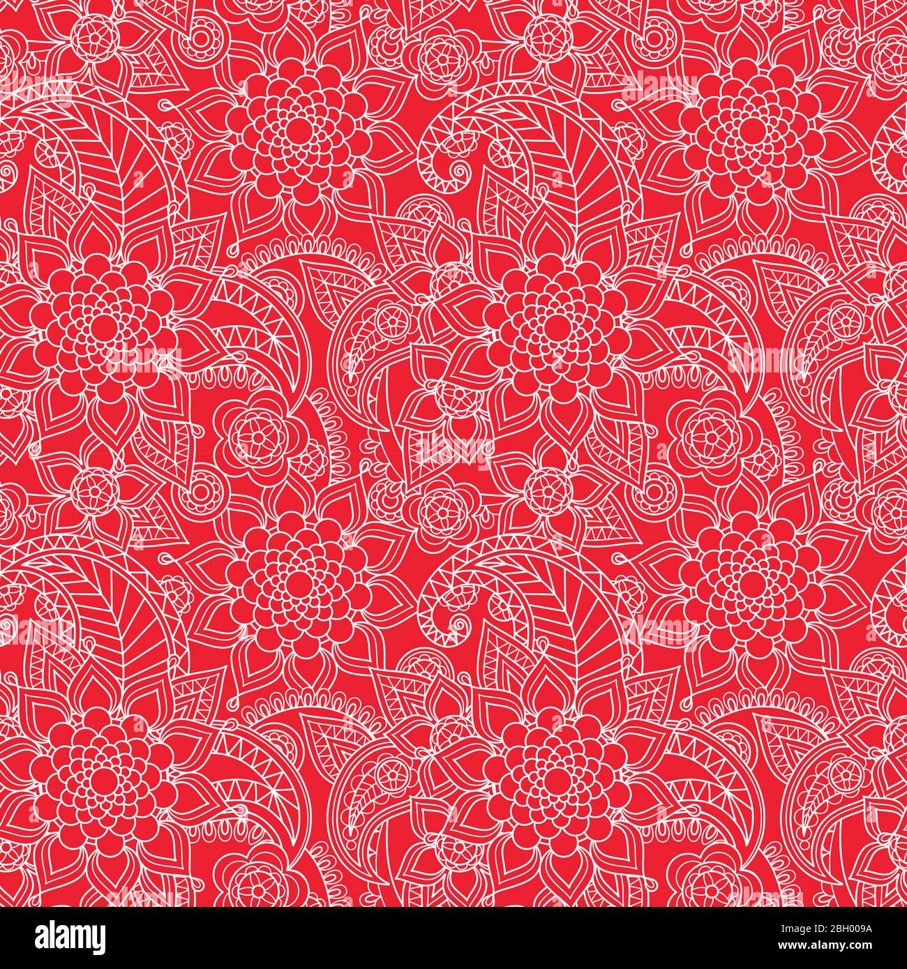 Oriental flowers pattern, white vector ornament on red background Stock ...