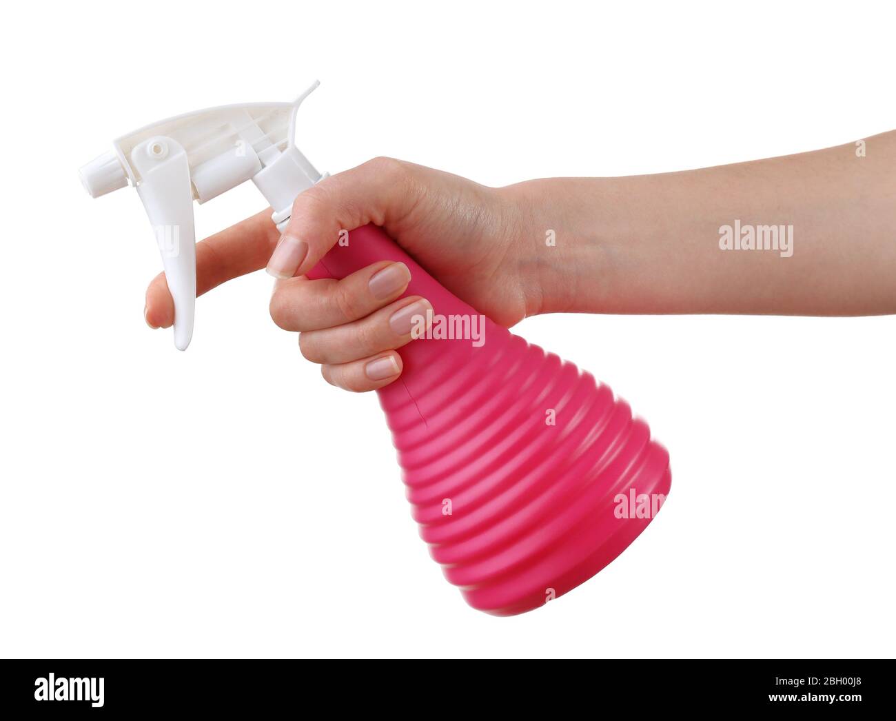 Female hand with sprayer isolated on white Stock Photo - Alamy