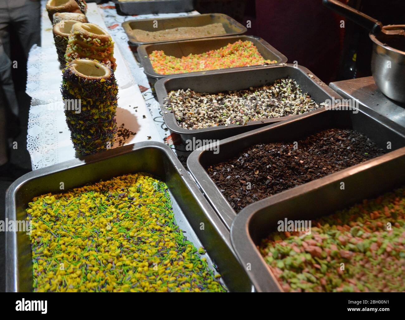 Close-up of delicious chocolate waffle rolls Stock Photo - Alamy