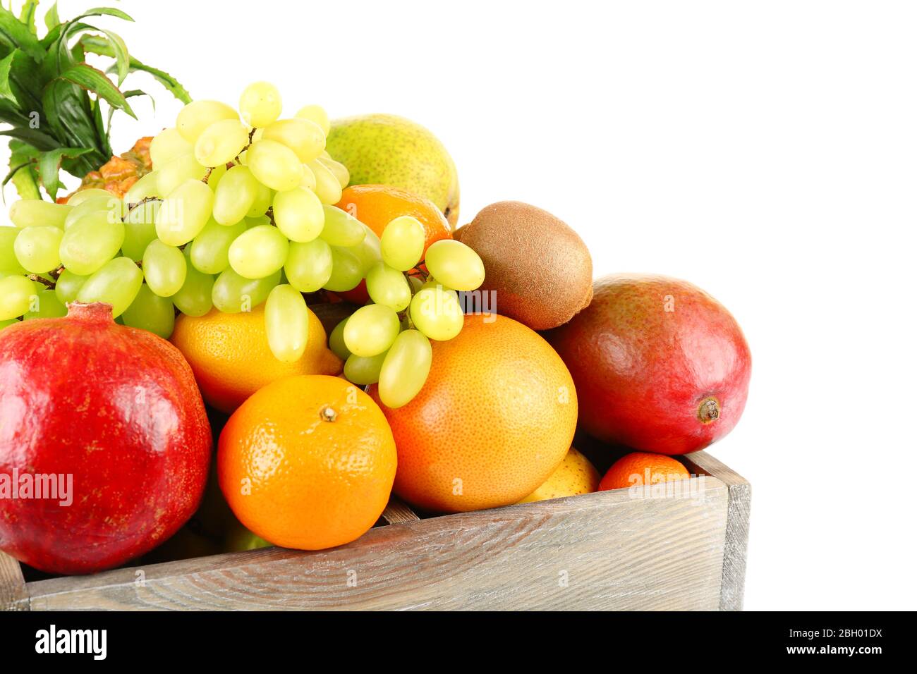 Assortment of fruits in box isolated on white Stock Photo - Alamy