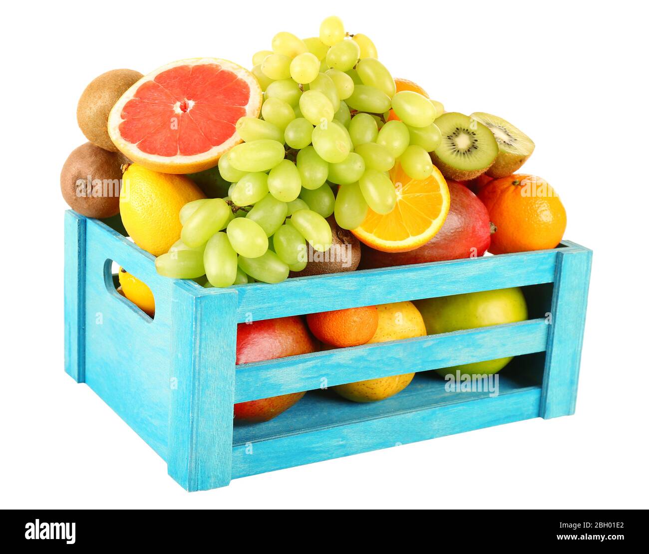Assortment of fruits in box isolated on white Stock Photo - Alamy