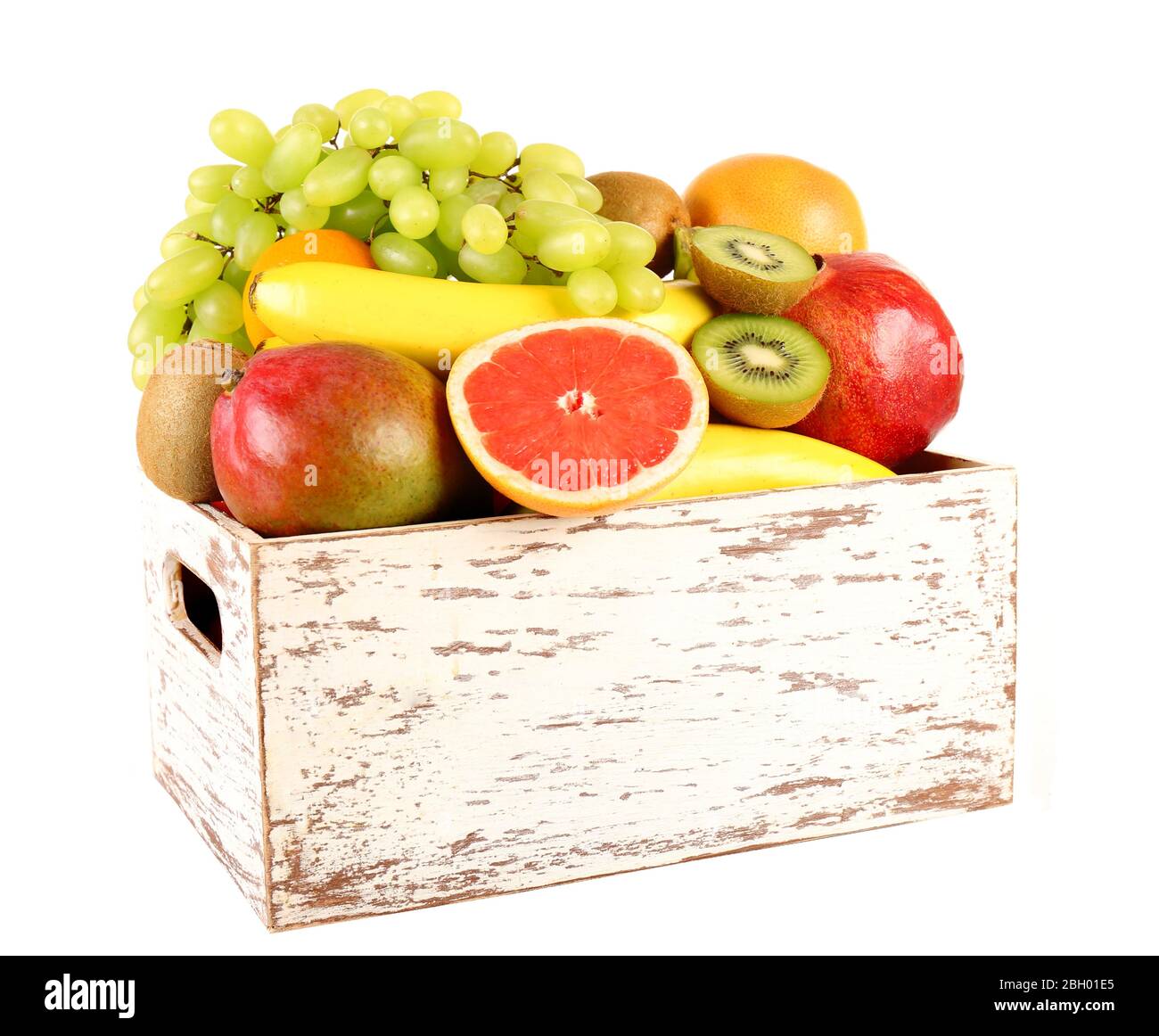 Assortment of fruits in box isolated on white Stock Photo - Alamy