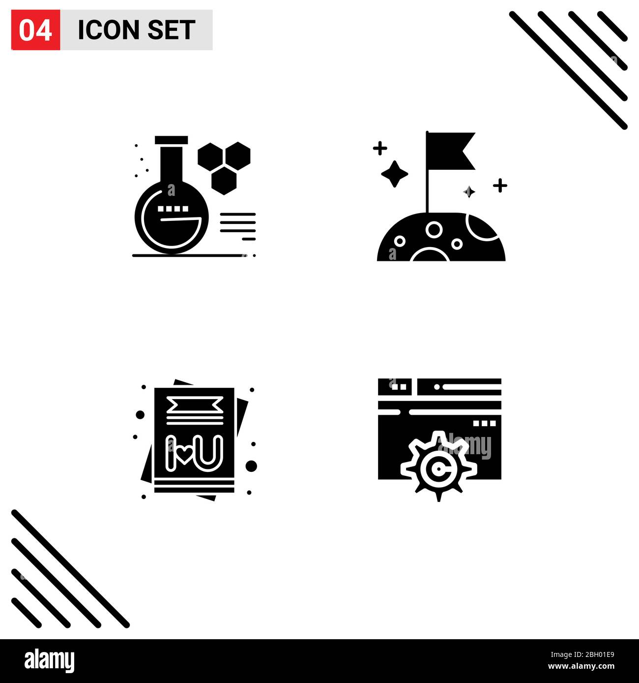 Set of 4 Modern UI Icons Symbols Signs for chemistry, message ...
