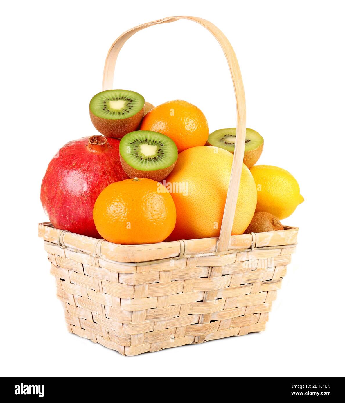 Assortment of fruits in basket isolated on white Stock Photo - Alamy
