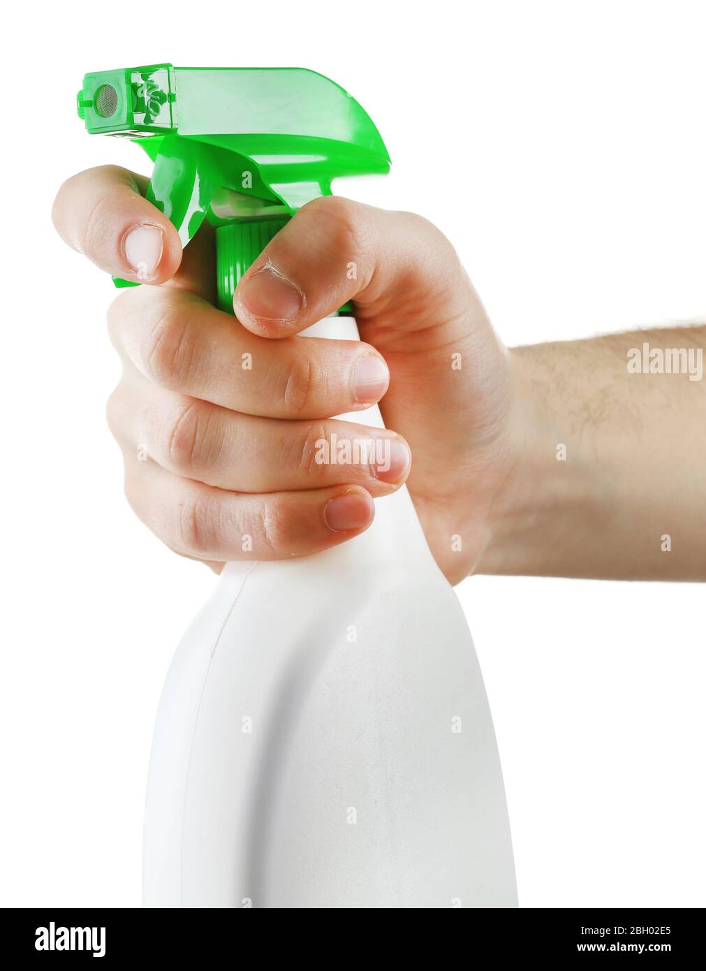 Male hand with sprayer isolated on white background Stock Photo - Alamy