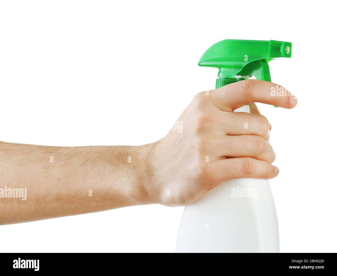 Male hand with sprayer isolated on white background Stock Photo - Alamy