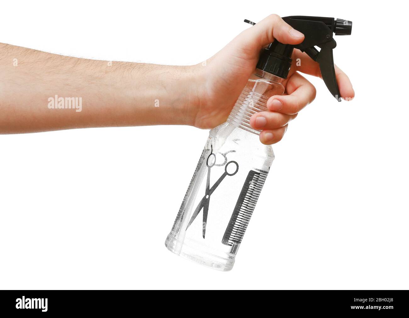 Male hand with sprayer isolated on white background Stock Photo - Alamy