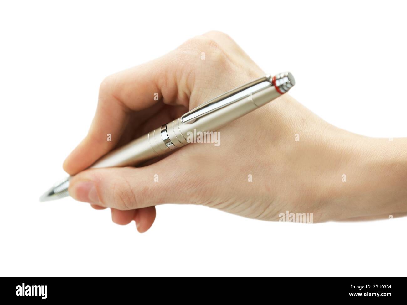 Male hand with pen isolated on white Stock Photo - Alamy