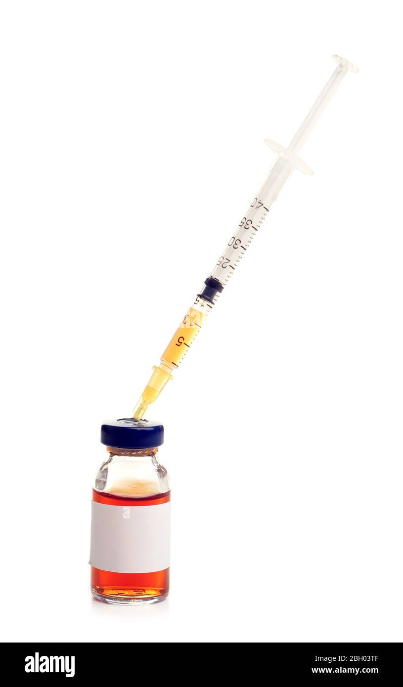 Medical ampule with syringe isolated on white Stock Photo - Alamy