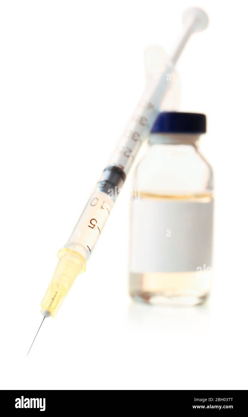 Medical ampule with syringe isolated on white Stock Photo - Alamy