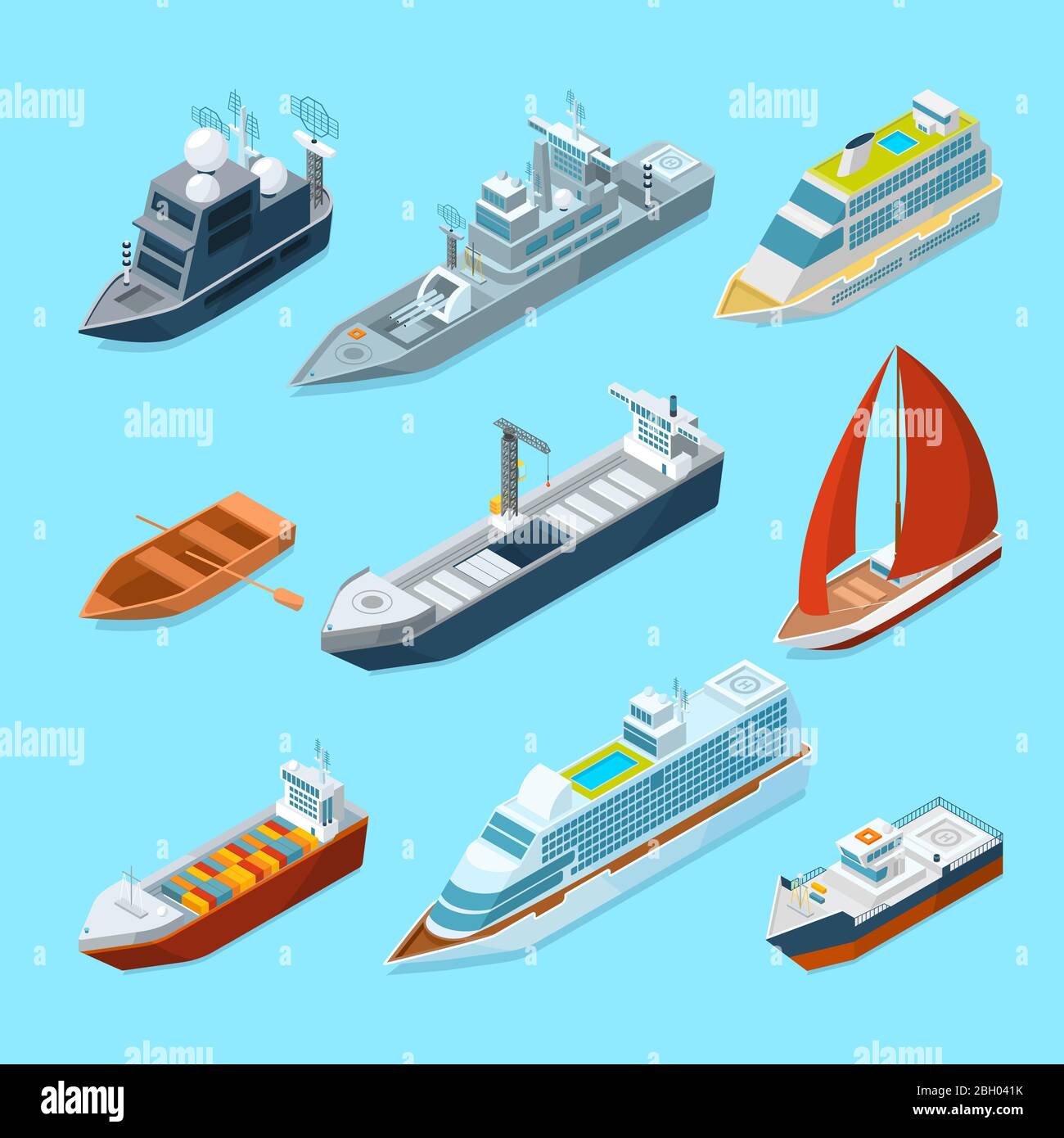 Isometric passenger sea ships and different boats in port. Marine ...