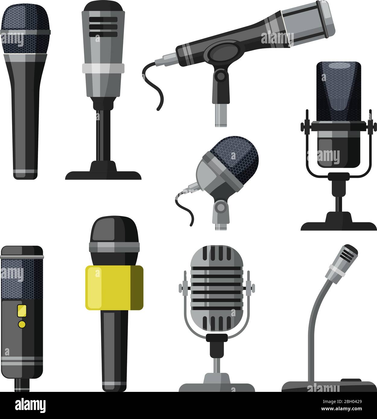 Recorder, microphone and dictaphone for reporters. Vector illustrations ...