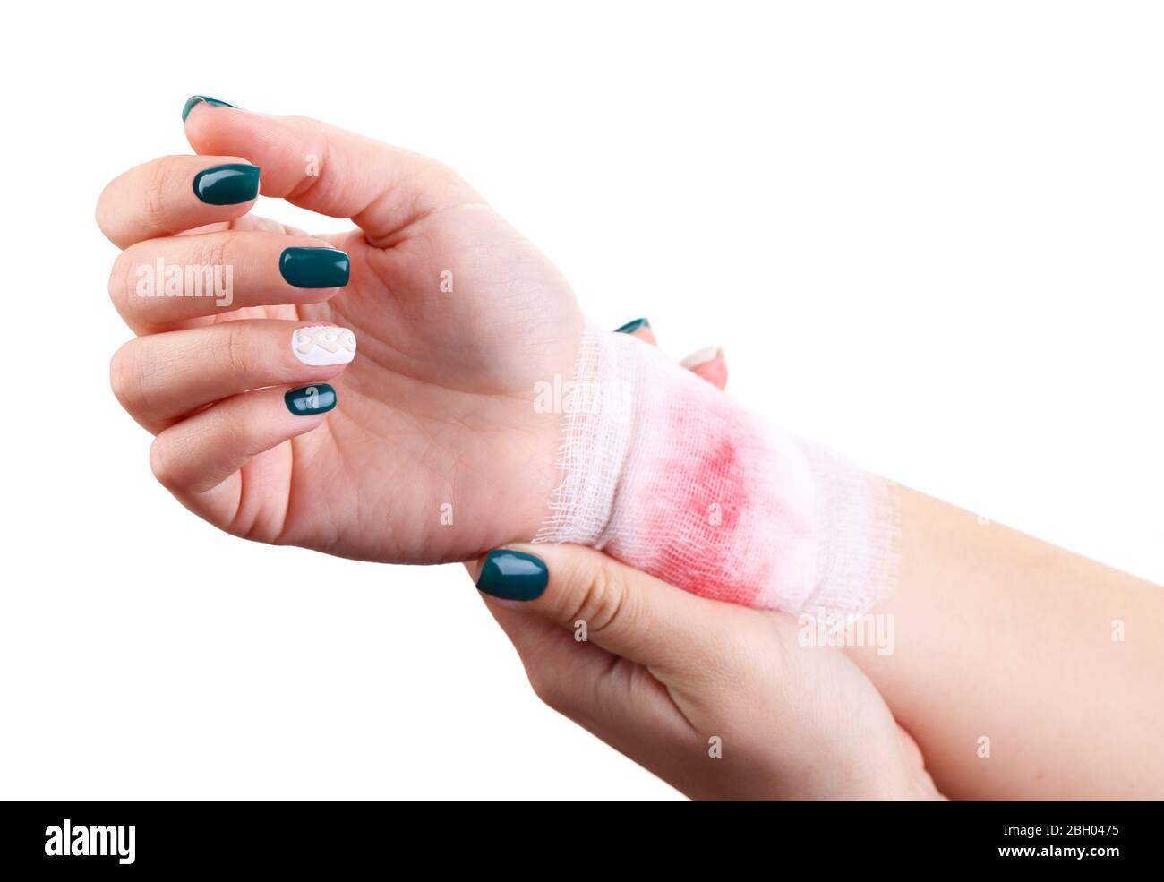 Wounded hand with bandage isolated on white Stock Photo - Alamy