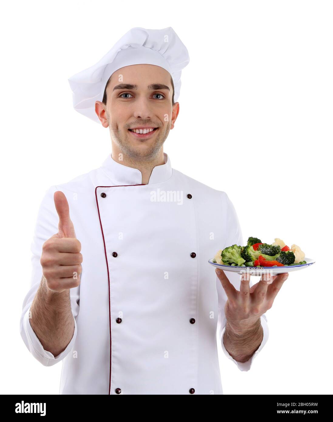Chef with dish in hand isolated on white Stock Photo - Alamy