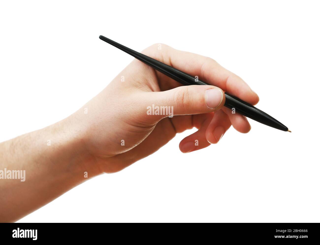 Male hand with pen isolated on white Stock Photo - Alamy