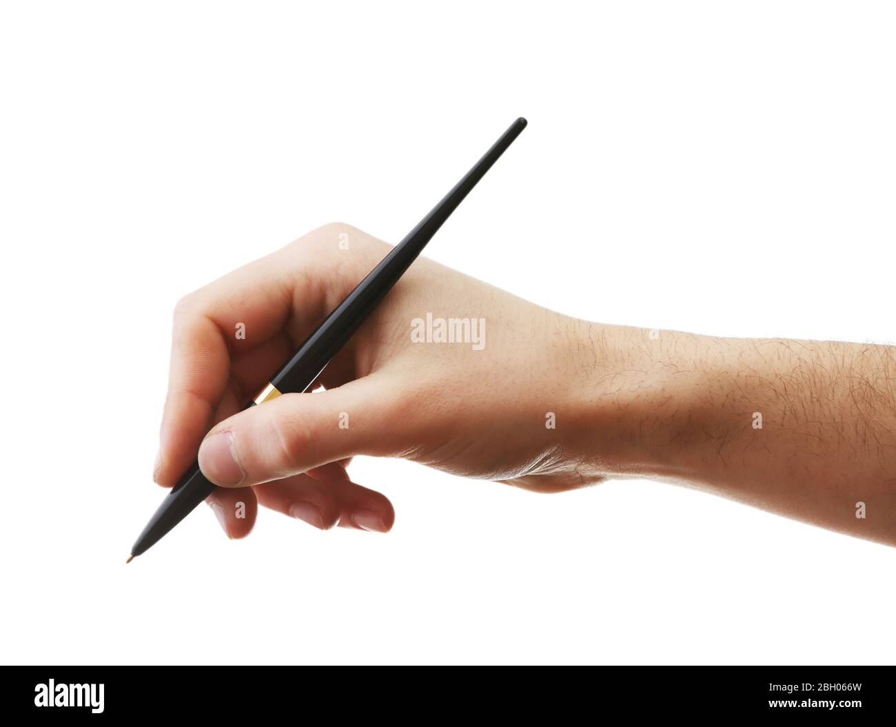 Male hand with pen isolated on white Stock Photo - Alamy