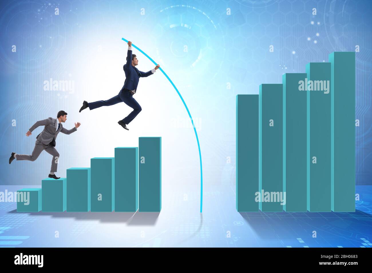 The businessman vault jumping over bar charts Stock Photo - Alamy