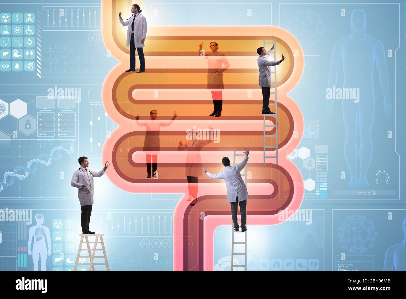 Doctors treating intestines illness - illustration Stock Photo - Alamy