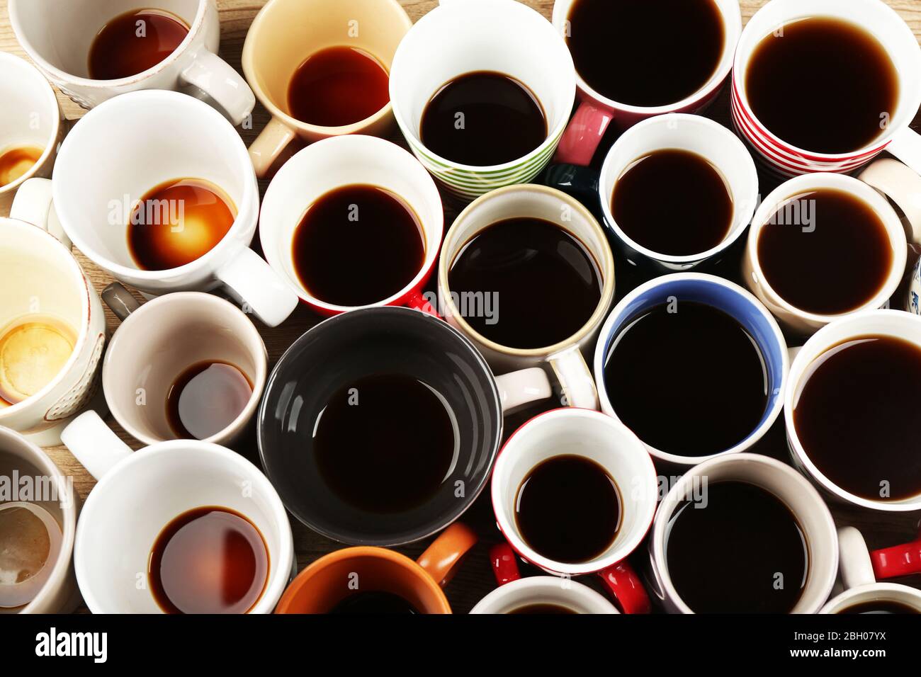 Many cups of coffee, top view Stock Photo - Alamy