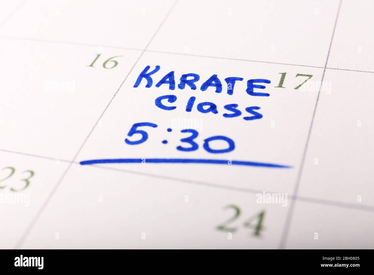 Written plan Karate Class on calendar page background Stock Photo - Alamy