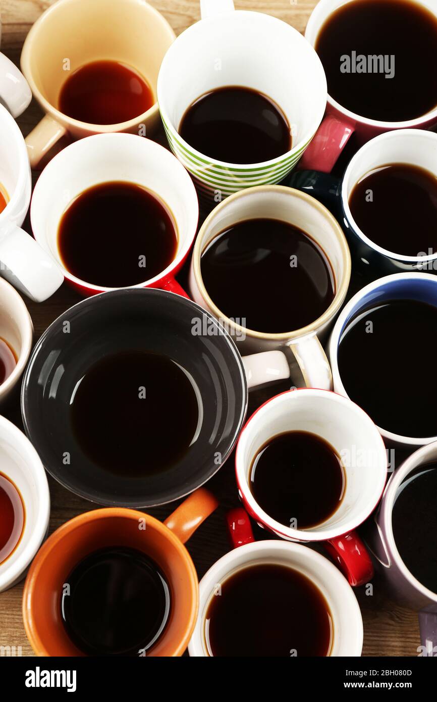 Many cups of coffee, top view Stock Photo - Alamy