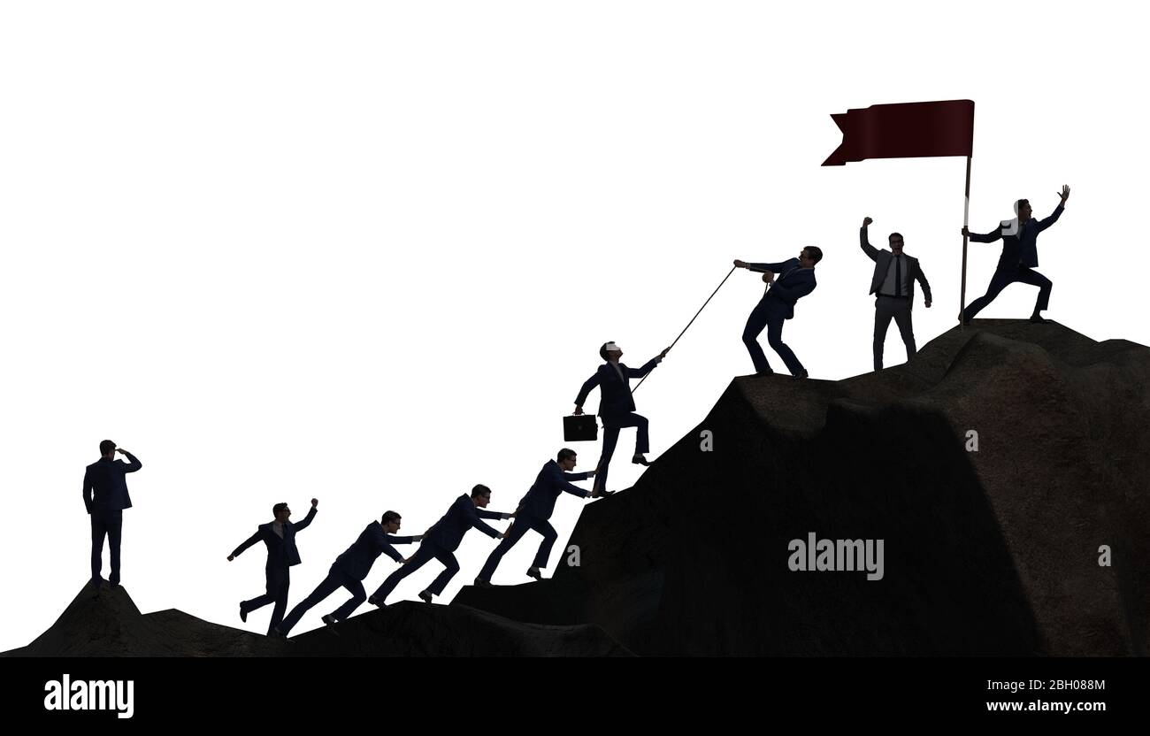 Concept of teamwork with team climbing mountain Stock Photo - Alamy