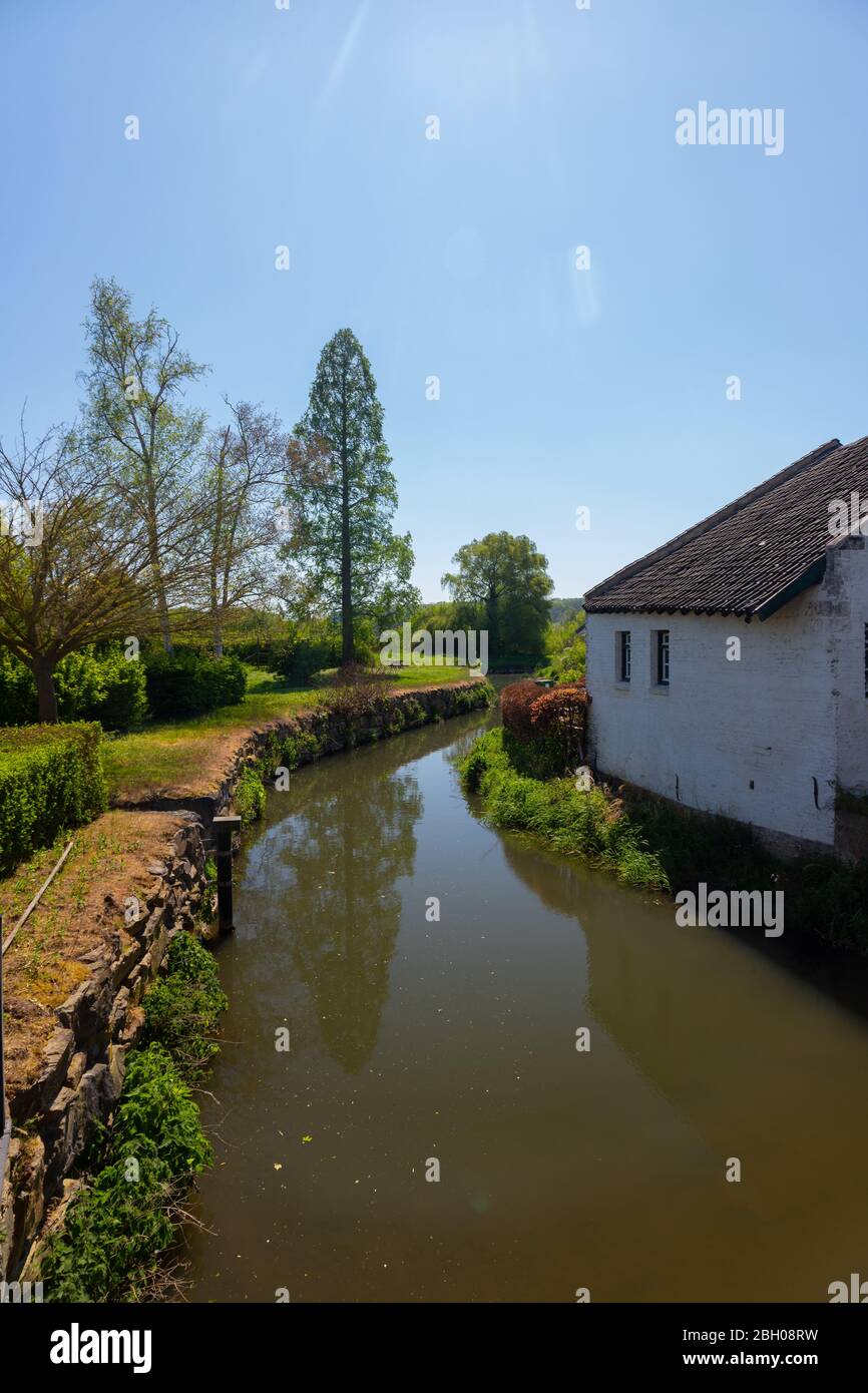 View against the sun on the river Jeker (english Jeker) in Maastricht ...