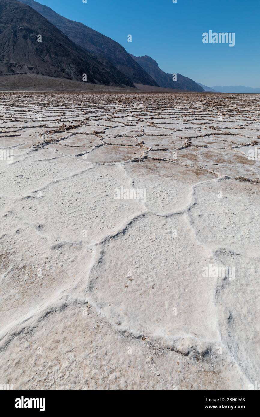 Low angle shot of the salt lake in Badwater Basin Stock Photo - Alamy